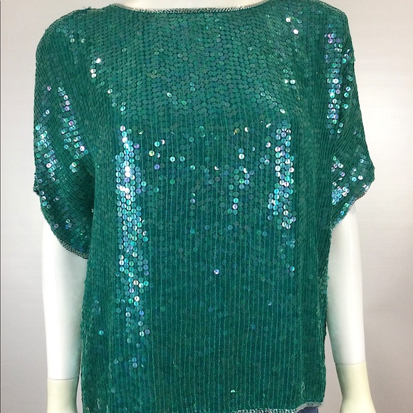 Albert Paul | Tops | Vintage Teal Sequin Top | Poshmark